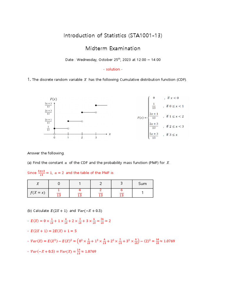 Midterm 2023 IntroStat Sol (Rev) | PDF | Probability Distribution ...