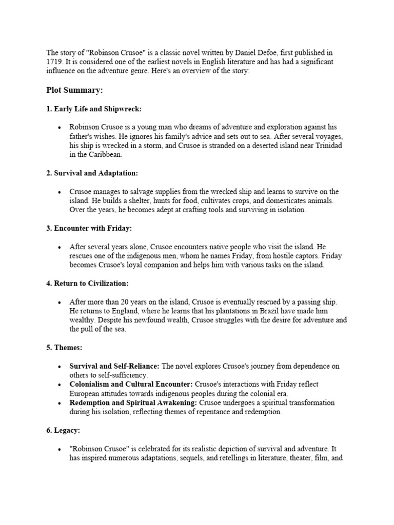 Plot Summary | PDF | Robinson Crusoe