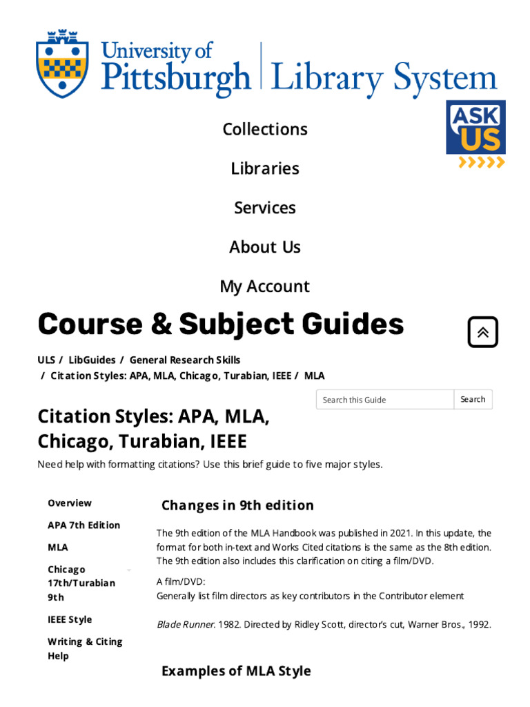 MLA - Citation Styles - APA, MLA, Chicago, Turabian, IEEE - LibGuides at University of ...