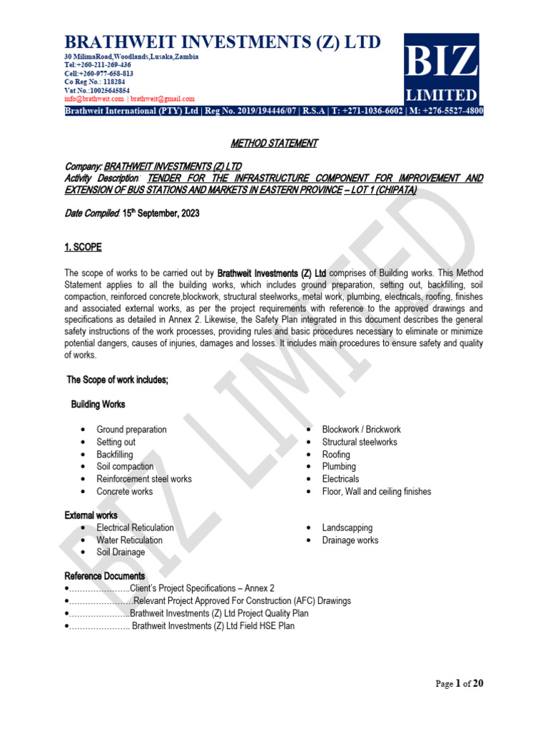 Method Statement Final | PDF | Concrete | Personal Protective Equipment