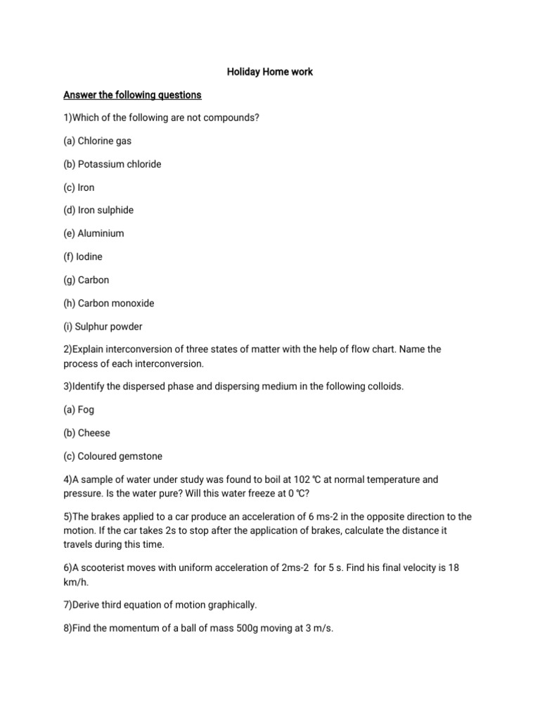 Holiday Homework Class 9 | PDF