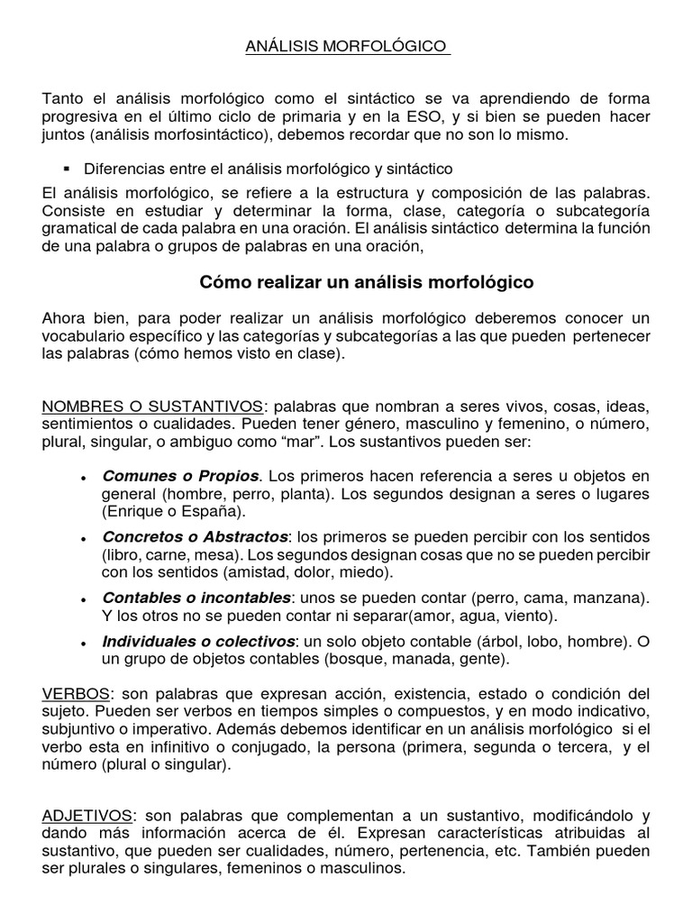 Análisis Morfológico 2024 | PDF | Adverbio | Sustantivo Análisis Morfológico 2024 | PDF | Adverbio | Sustantivo