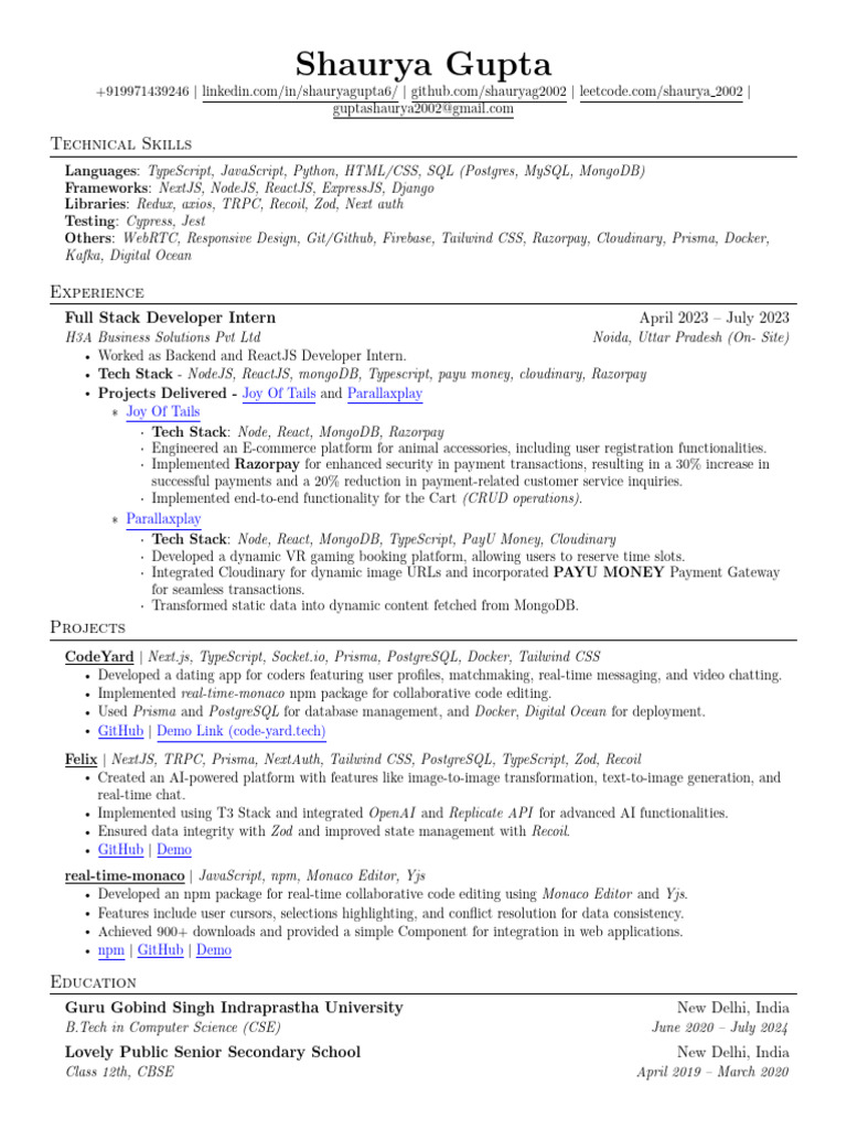 Resume (Shaurya Gupta) | PDF | Information Technology | Software Development