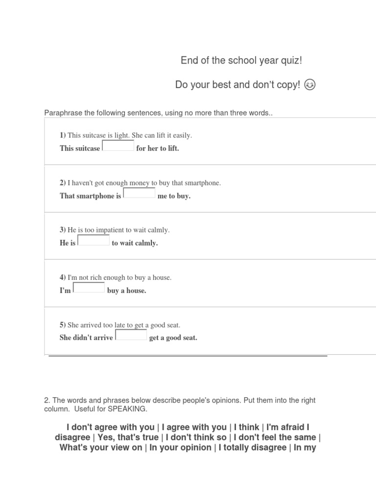 End of the school year quiz | PDF | Linguistic Typology | Grammar End of the school year quiz | PDF | Linguistic Typology | Grammar