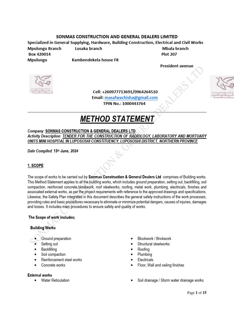 Method Statement Lupososhi | PDF | Personal Protective Equipment | Concrete