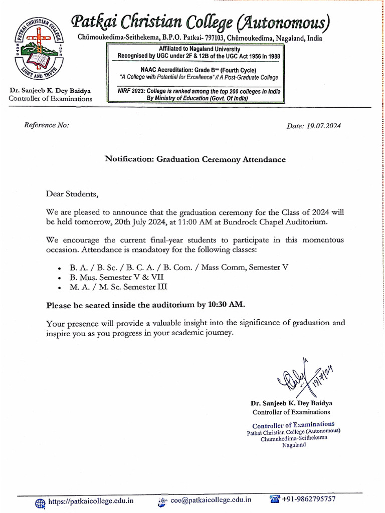 Notification On Graduation Ceremony Attendance | PDF