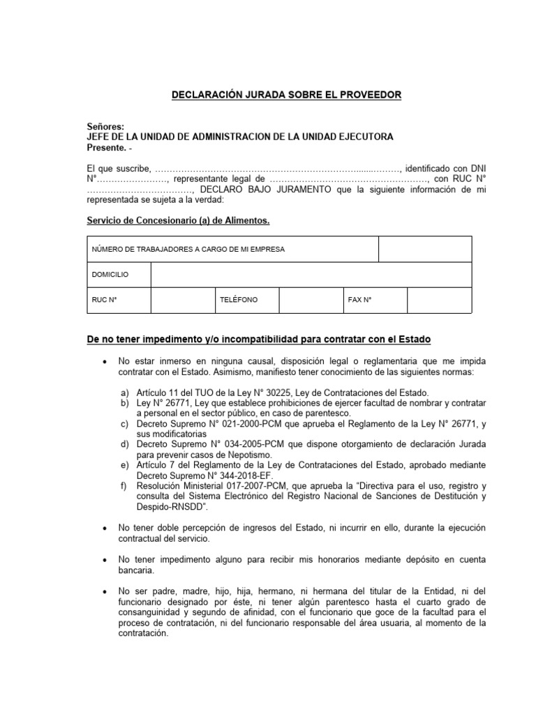 Anexos - Declaracion Jurada No Tener Impedimento | PDF