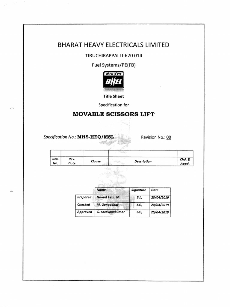 Scissors Lift Specification 1578724517 | PDF | Elevator | Specification (Technical Standard)