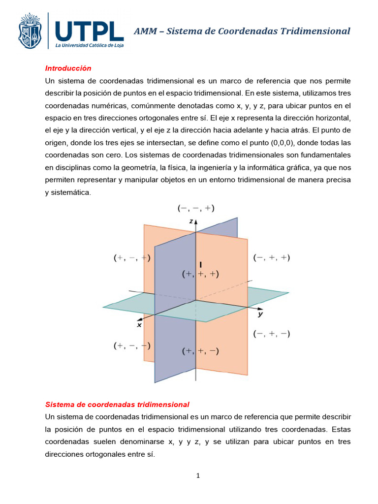 1 Sistema de Coordenadas Tridimensional | PDF | Sistema coordinado | Sistema de coordenadas ...