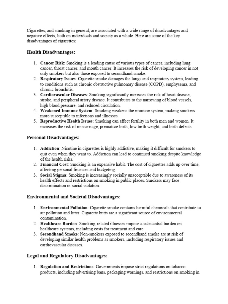 Health Disadvantages | PDF | Tobacco Smoking | Addiction