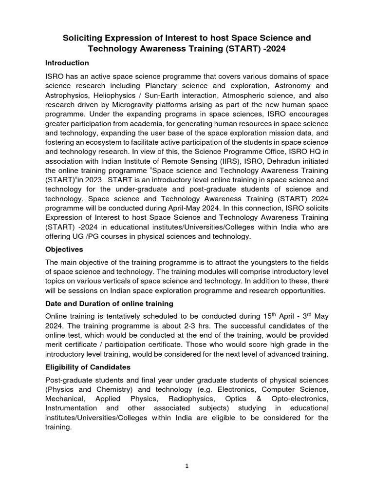 Soliciting EOI Hosting START 2024 | PDF | Science | Educational Technology