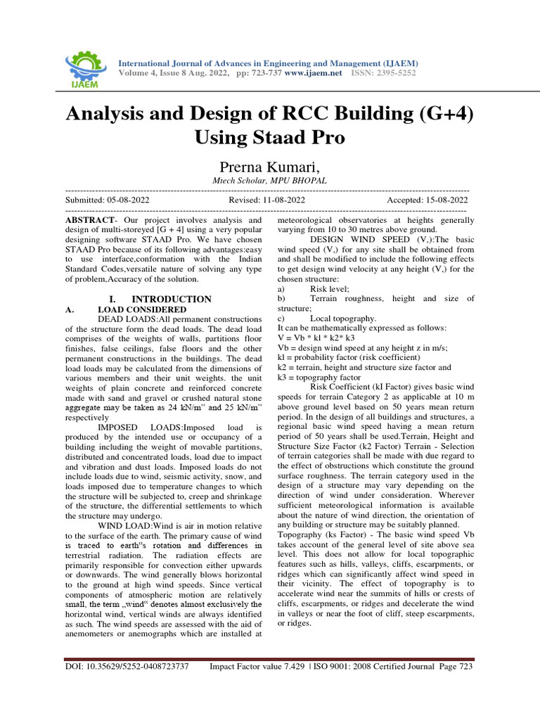 Analysis and Design of RCC Building (G 4) Using Staad Pro | PDF | Structural Load | Beam (Structure)