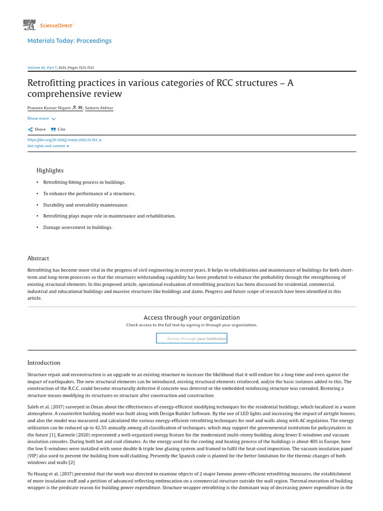 Retrofitting Practices in Various Categories of RCC Structures – a Comprehensive Review ...