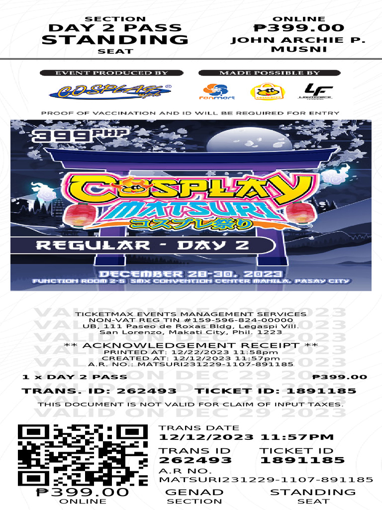 Standing: Day 2 Pass 399.00 | PDF