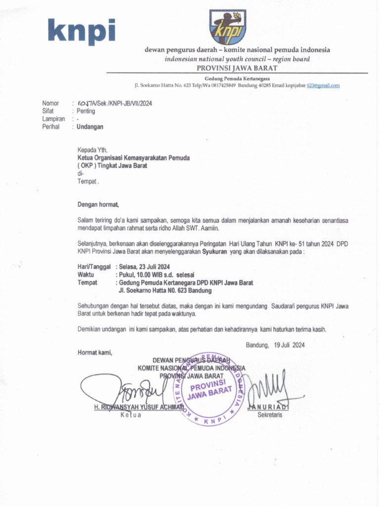 Undangan HUT KNPI Ke OKP | PDF