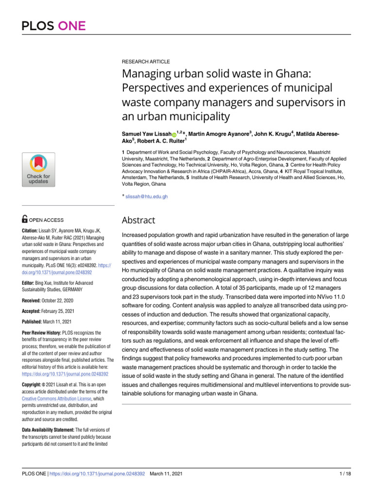 Managing urban solid waste in Ghana | PDF | Waste Management | Waste