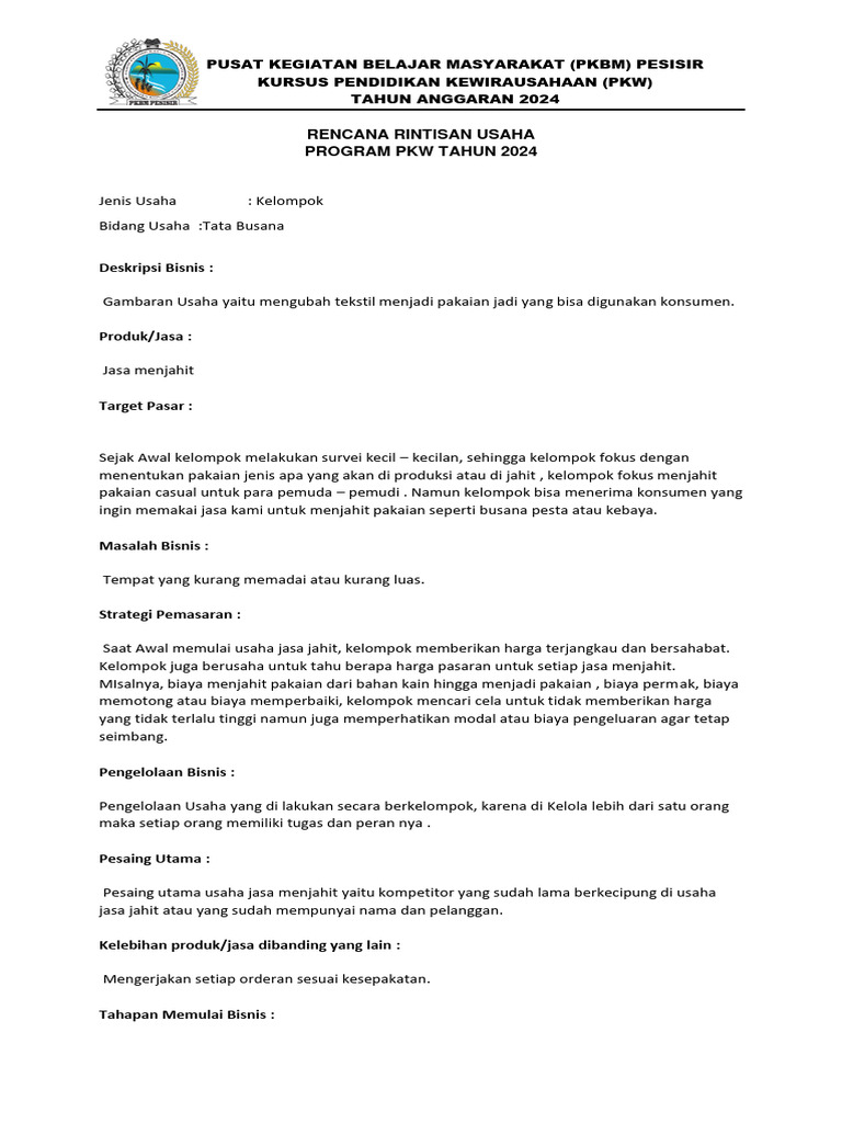 Simple Business Plan 2024 | PDF | Bisnis