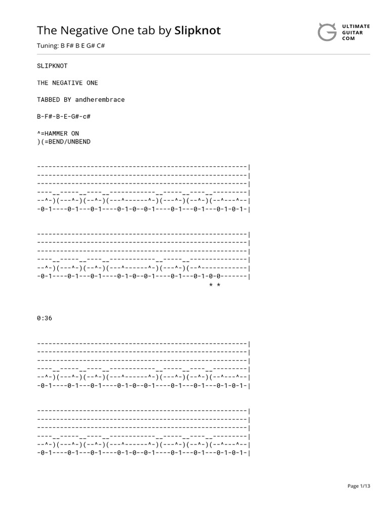 Slipknot The Negative One Guitar Tab | PDF | Guitars