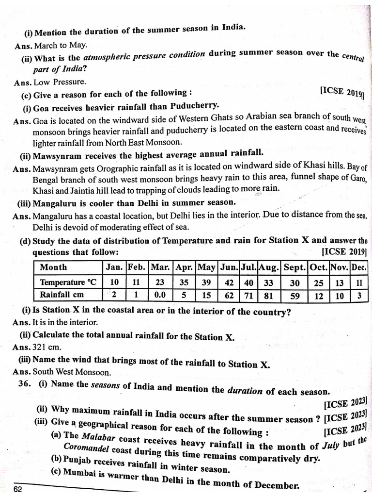 Climate Table Based Questions | PDF