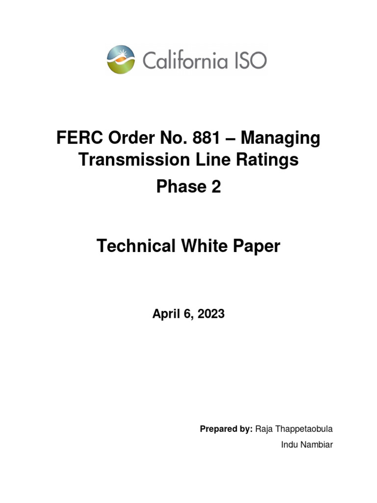 TechnicalWhitePaper FERC Order 881 | PDF | Electric Power Transmission | Federal Energy ...