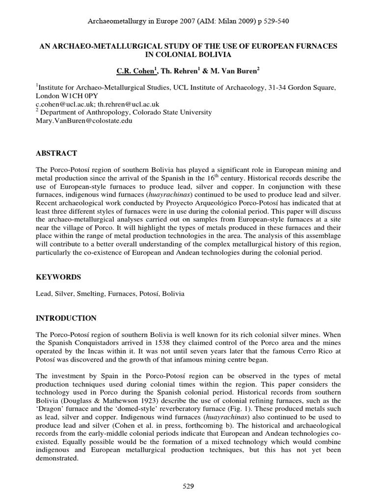 An Archaeo Metallurgical Study of The Us | PDF | Smelting | Lead