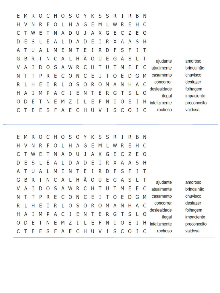 Caça Palavras Derivação Sufixal e Prefixal | PDF