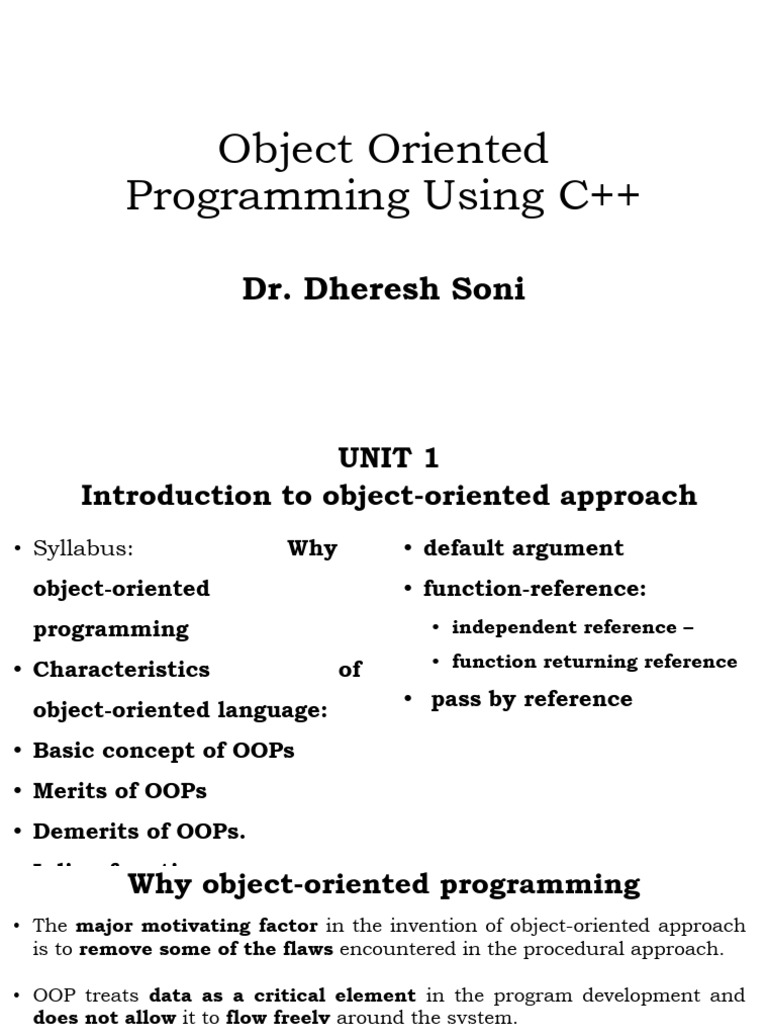 Unit 1 Pdf Object Oriented Programming Class Computer Programming 