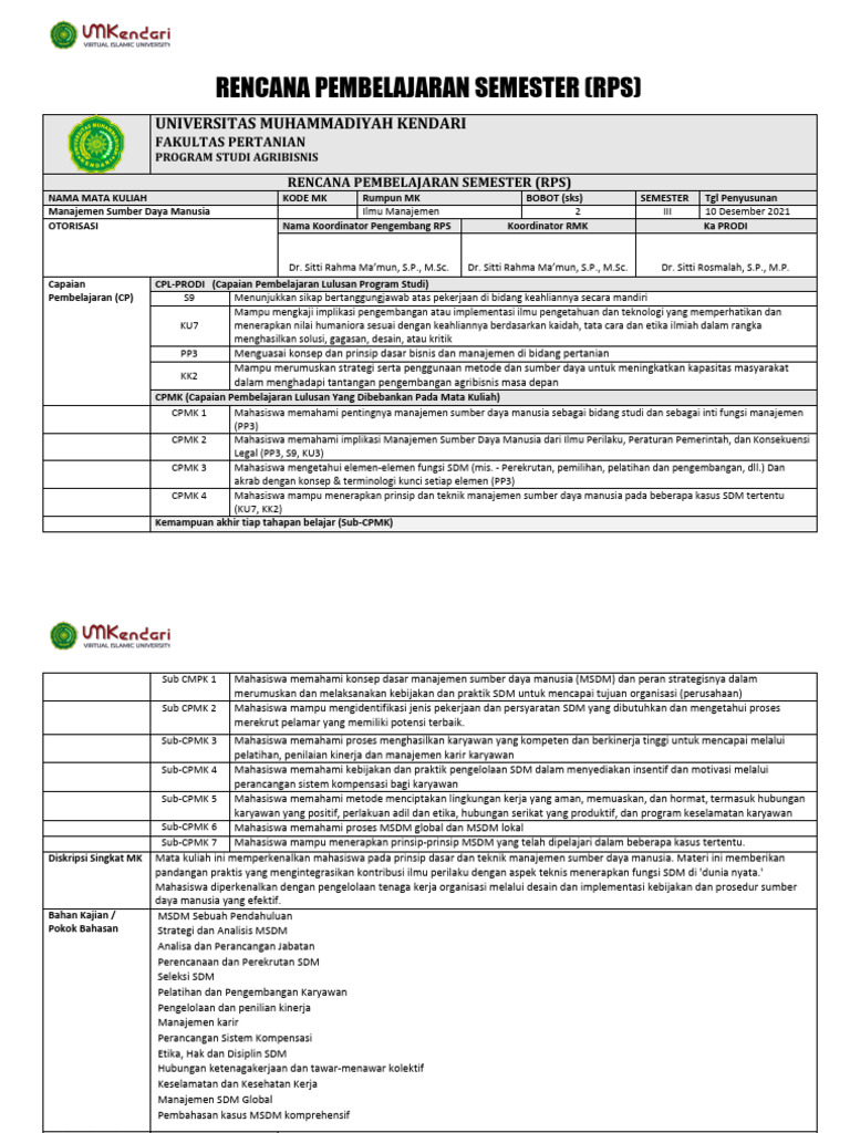 RPS MSDM | PDF | Karier & Perkembangan | Pengembangan Diri