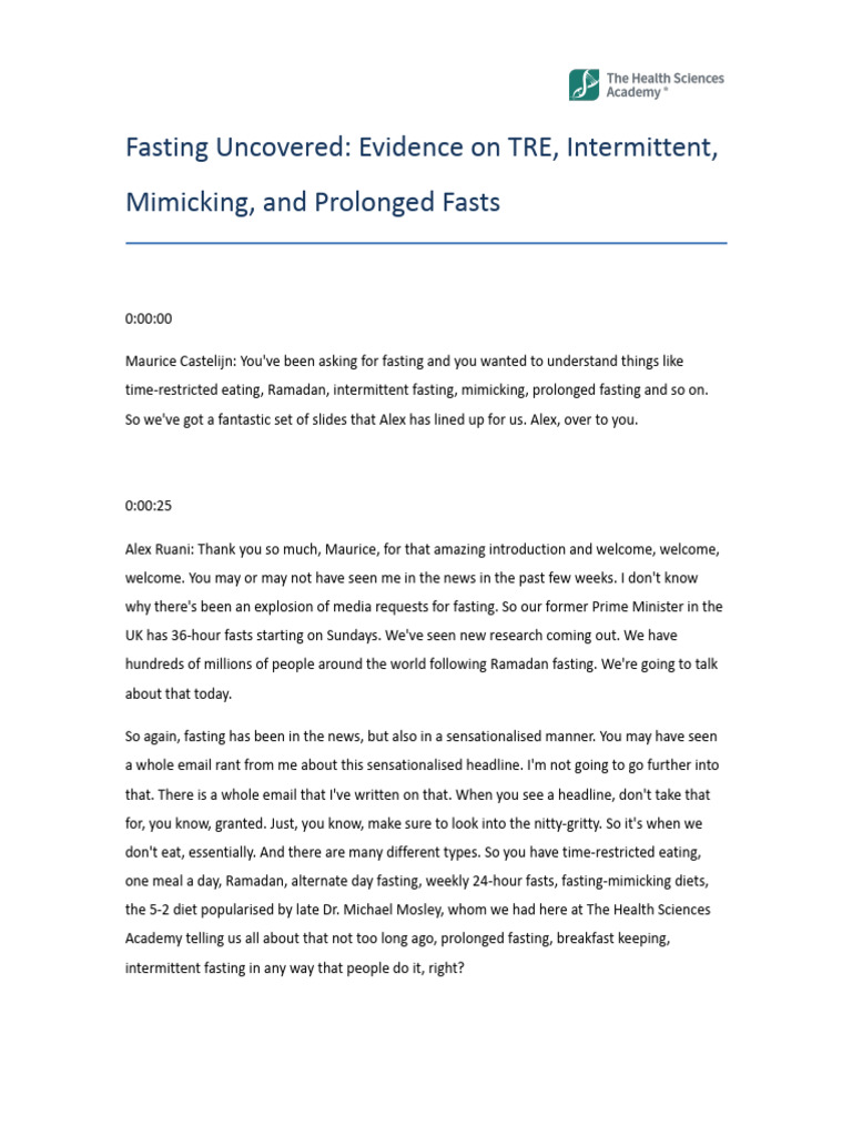 Fasting Uncovered Evidence On TRE Intermittent Mimicking and Prolonged ...