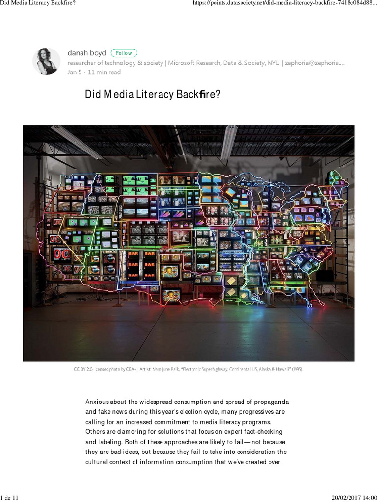 Boyd - 2017 - Did Media Literacy Backfire | PDF | News | Knowledge