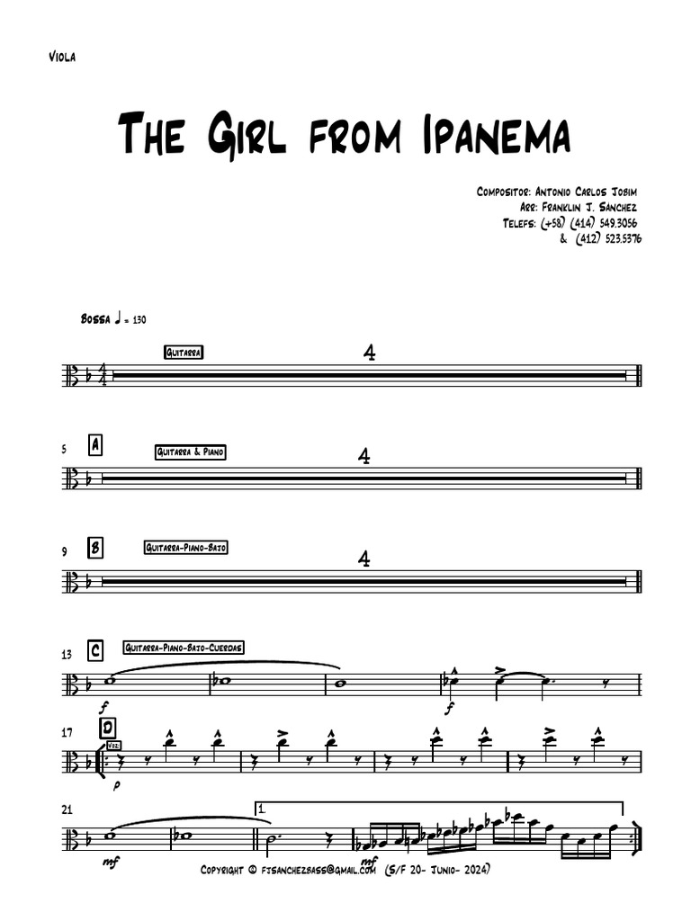Viola - The Girl From Ipanema (Yo) (Orq. UNEFM) | PDF