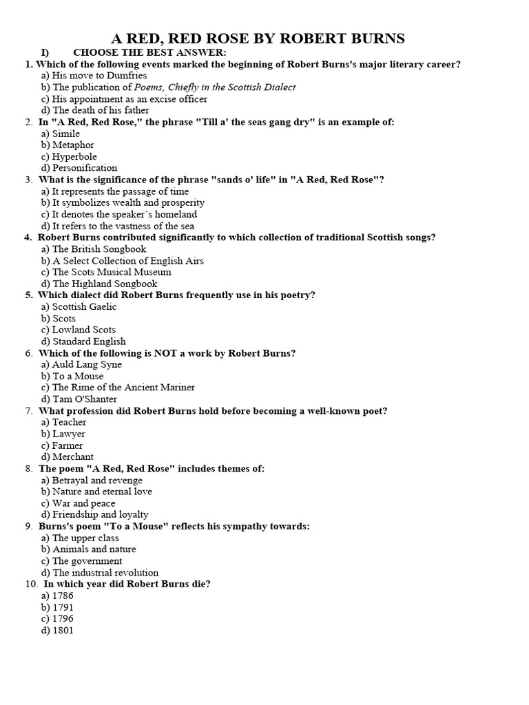 Bài Tập Văn Học - A Red, Red Rose | PDF | Robert Burns | Poetry