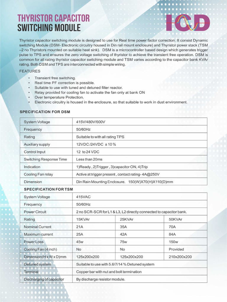 Product Brochure Thyristor Capacitor Switching Module | PDF