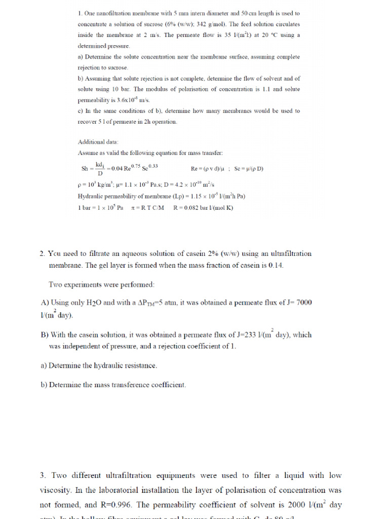Problems - Membrane Filtration | PDF
