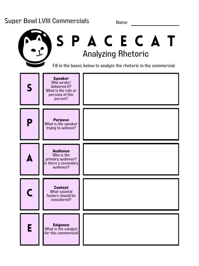 Purple Spacecat Rhetorical Analysis Graphic Organizer Worksheet Pdf Career And Growth