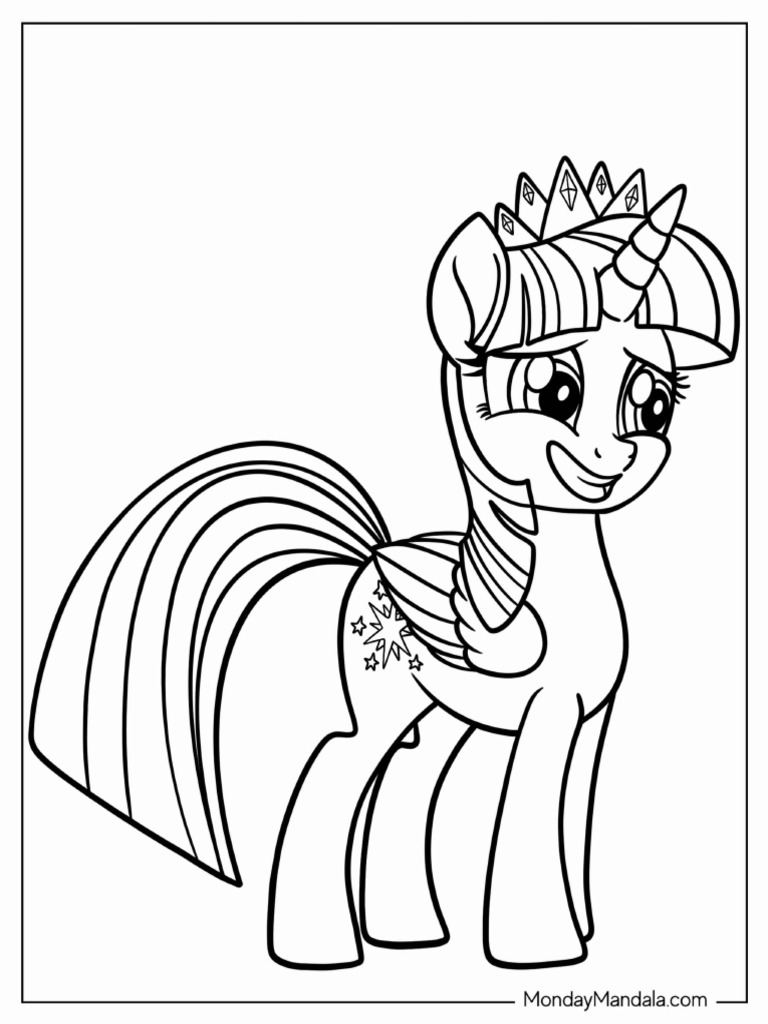 Easy Smiling Twilight Sparkle Coloring Page For Kids | PDF