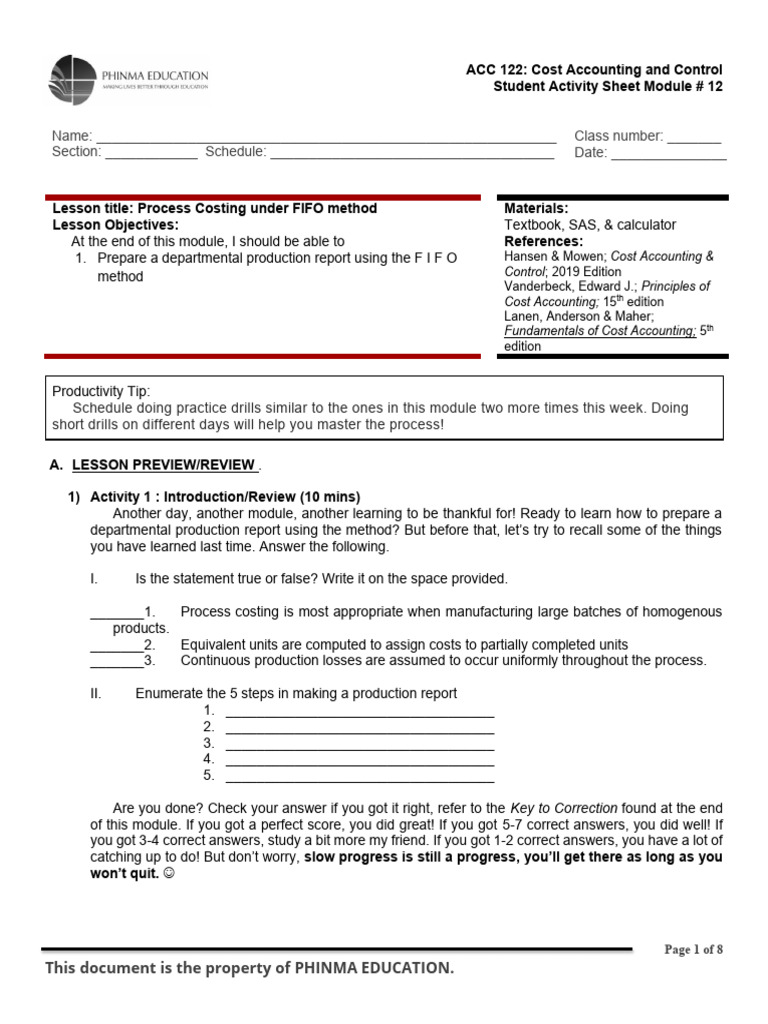 Acc 122 - Sas - Day 12 | PDF | Inventory