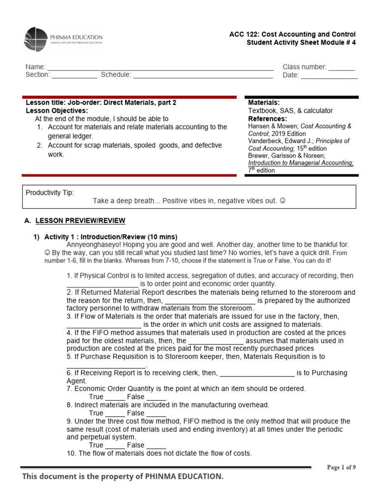 Acc 122 - Sas - Day 4 | PDF | Inventory | Debits And Credits