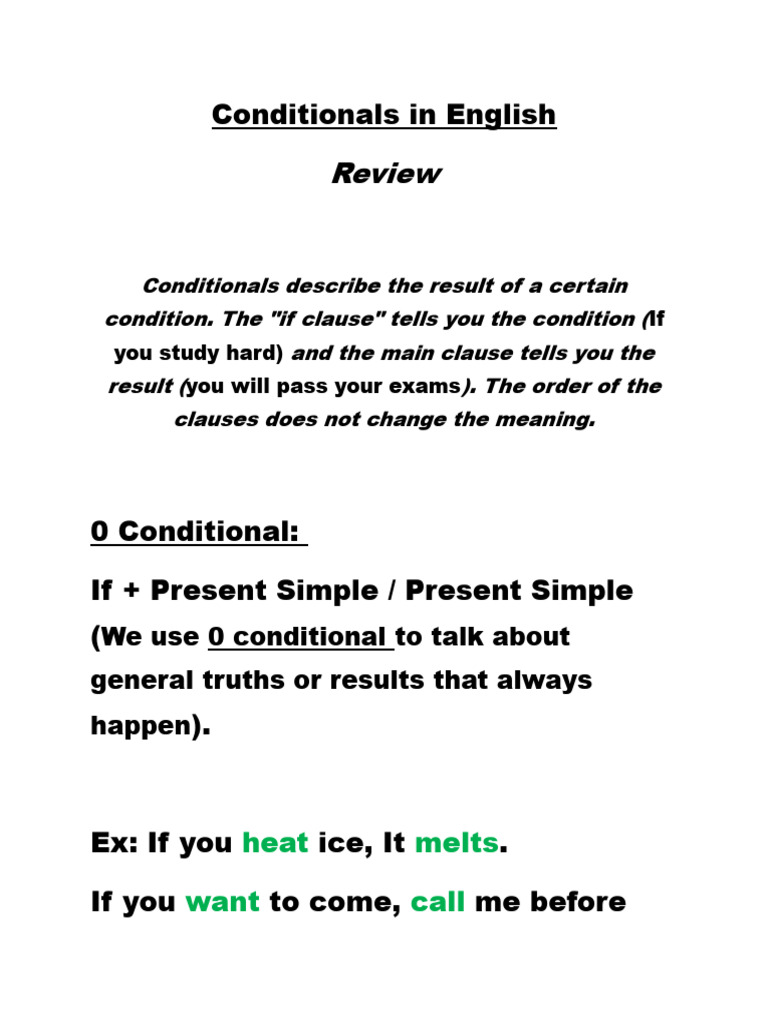 Conditionals in English - Review - Advanced 1 | PDF | Language Arts ...