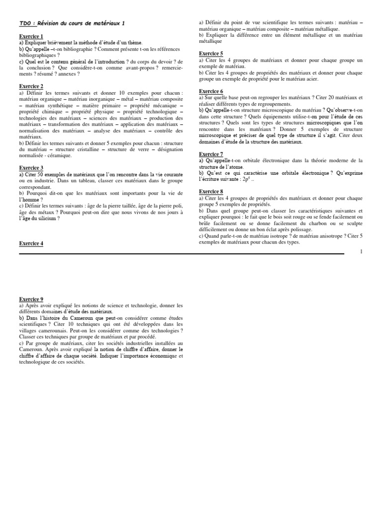 Révision des matériaux et leurs propriétés | PDF | Science des ...