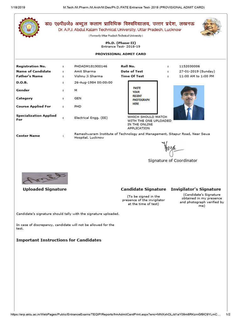 M.tech. - M.pharm. - M.arch - M.des - Ph.d. - Fate Entrance Test - 2018 ...