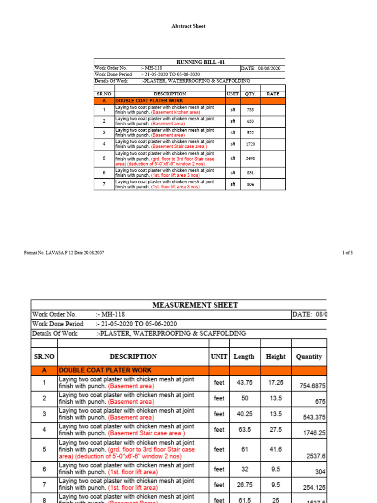 Running Bill - 01 | PDF | Architectural Elements | Architectural Design