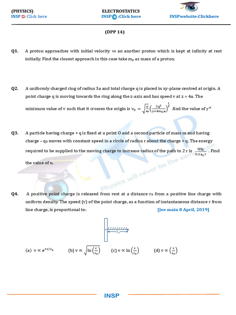 Electrostatics Problems for JEE | PDF | Electrostatics | Proton
