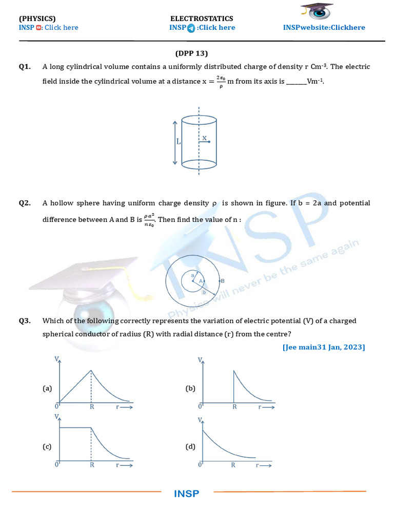 Electrostatics Dpp 13 insp | PDF | Sphere | Electrostatics