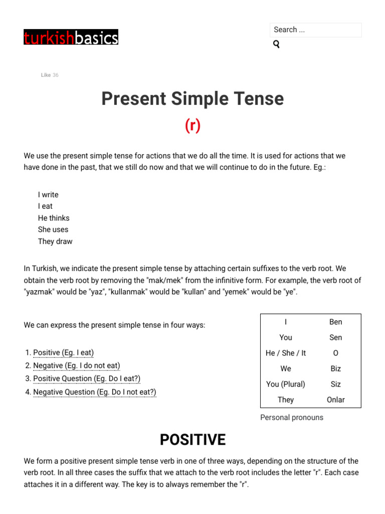 Present Simple Tense in Turkish _ Turkish Basics | PDF Present Simple Tense in Turkish _ Turkish Basics | PDF