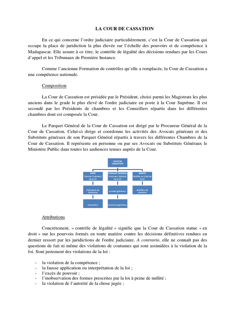 Fonctionnement de la Cour de Cassation à Madagascar | PDF ...