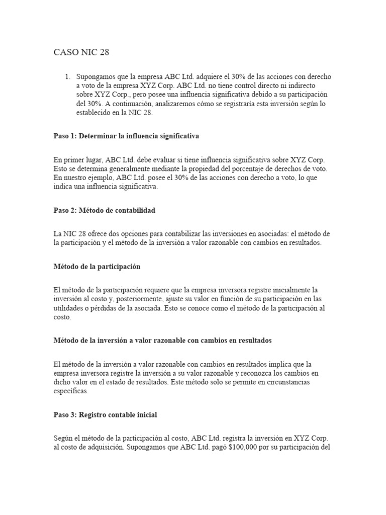 Caso Practico Nic 28 | Descargar gratis PDF | Contabilidad | Inversiones