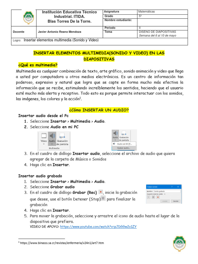 GUIA_4_DISEÑO_DE_DIAPOSITIVAS_(INSERTAR_ELEMENTOS_MULTIMEDIA)_5TO_2_PEERIODO | PDF | Multimedia ...