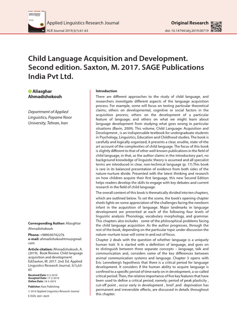 Stages of First Language Acquisition | PDF | Language Acquisition | Syntax