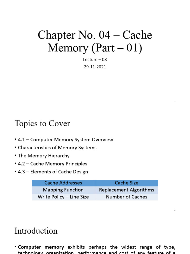 Lecture 07 - CH No. 04 (Part 01) | PDF | Computer Data Storage | Cpu Cache
